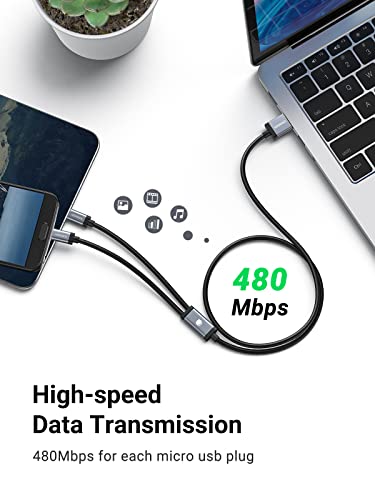 UGREEN Micro USB Cable, Splitter Dual Micro USB Charging Cable Data Sync and Power, Compatible with Two Android Phones Tablets PS4 Game Controller Samsung Galaxy Note LG Nexus, 3ft