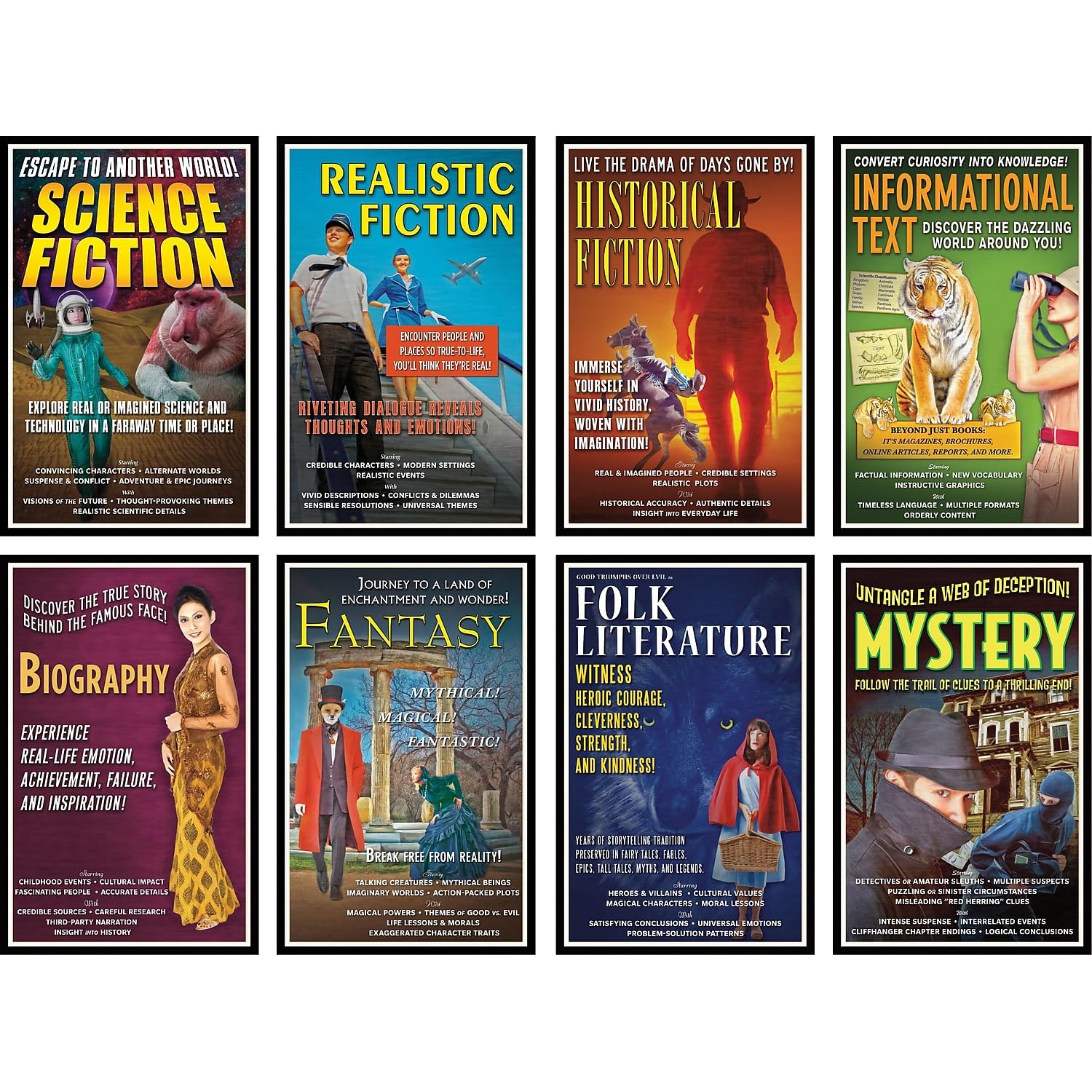 NORTH STAR TEACHER RESOURCE Literary Genres Poster Set , 11 x 17 Inch