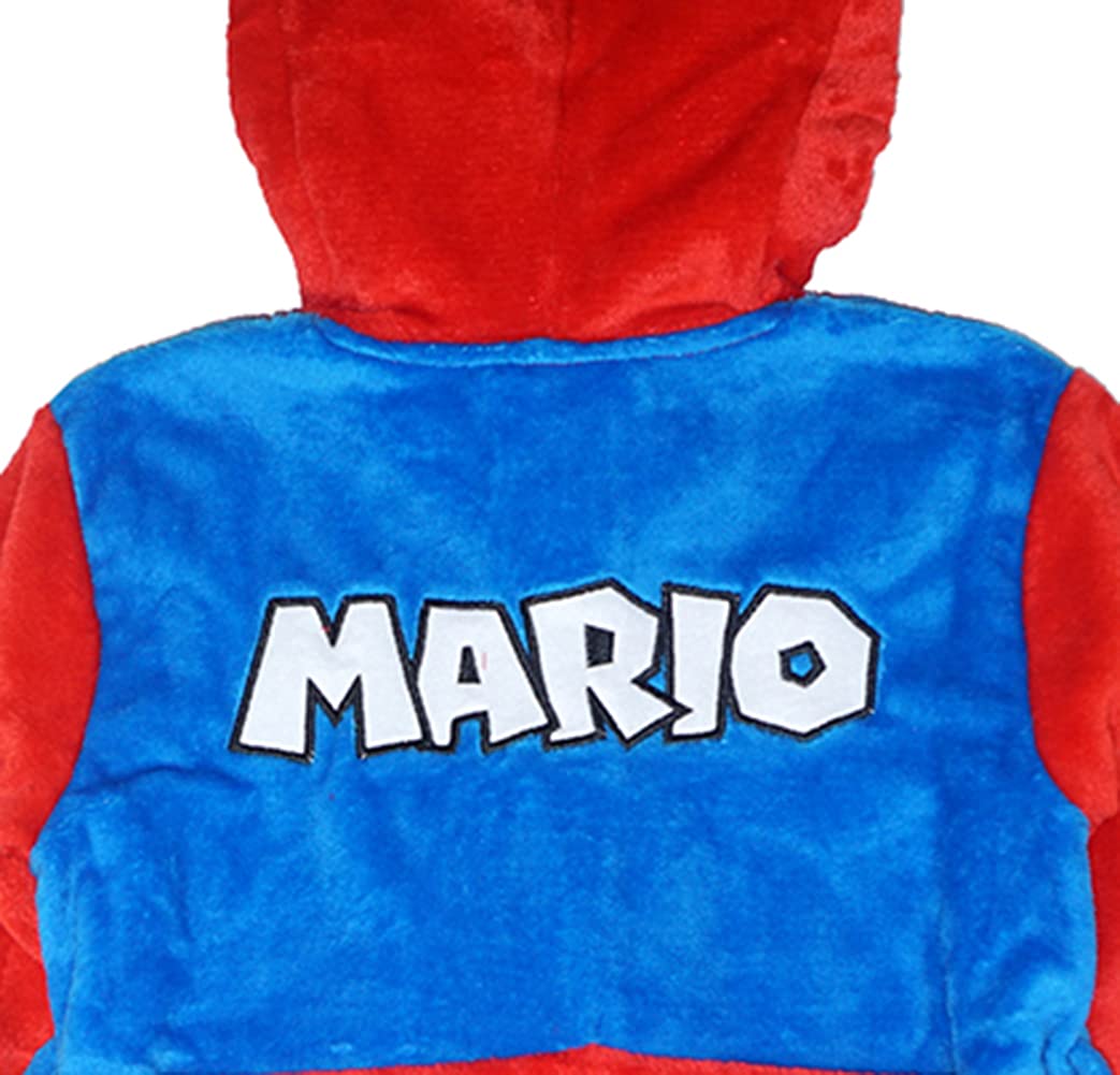 Super Mario Little/Big Boys' Soft Hooded Fleece Sleepwear Bathrobe - Plush Robe for Kids, Mario, 6/7
