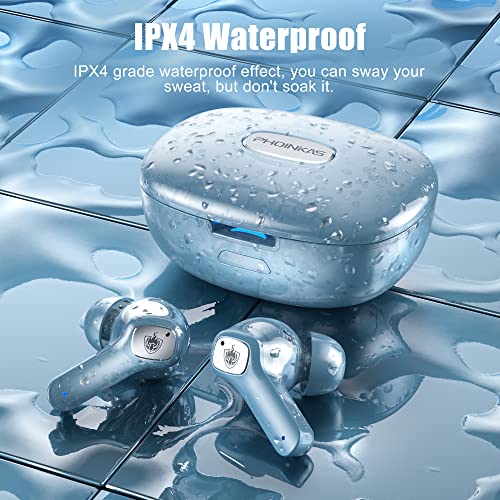 PHOINIKAS Wireless Earbuds, Q16 Bluetooth in Ear Headphones with Active Noise Cancelling Mic, Touch Control, IPX4 Waterproof Bluetooth 5.0 Stereo Music Earphones for Phone - Sierra Blue