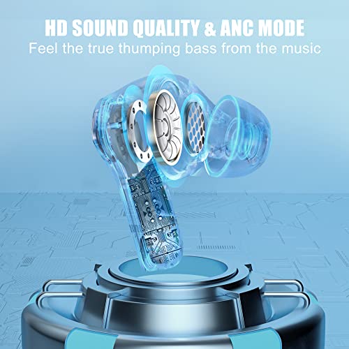 PHOINIKAS Wireless Earbuds, Q16 Bluetooth in Ear Headphones with Active Noise Cancelling Mic, Touch Control, IPX4 Waterproof Bluetooth 5.0 Stereo Music Earphones for Phone - Sierra Blue