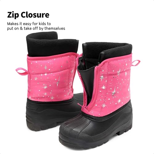 DREAM PAIRS Boys Girls Waterproof Winter Snow Boots,Size 2 Little Kid,Fuchsia/Multi,KSTAR