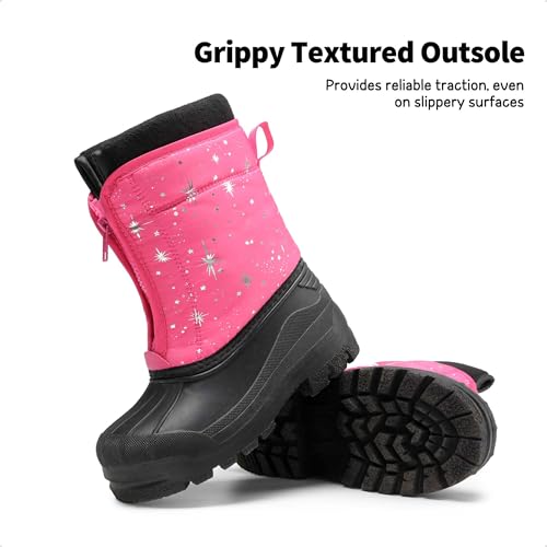 DREAM PAIRS Boys Girls Waterproof Winter Snow Boots,Size 2 Little Kid,Fuchsia/Multi,KSTAR