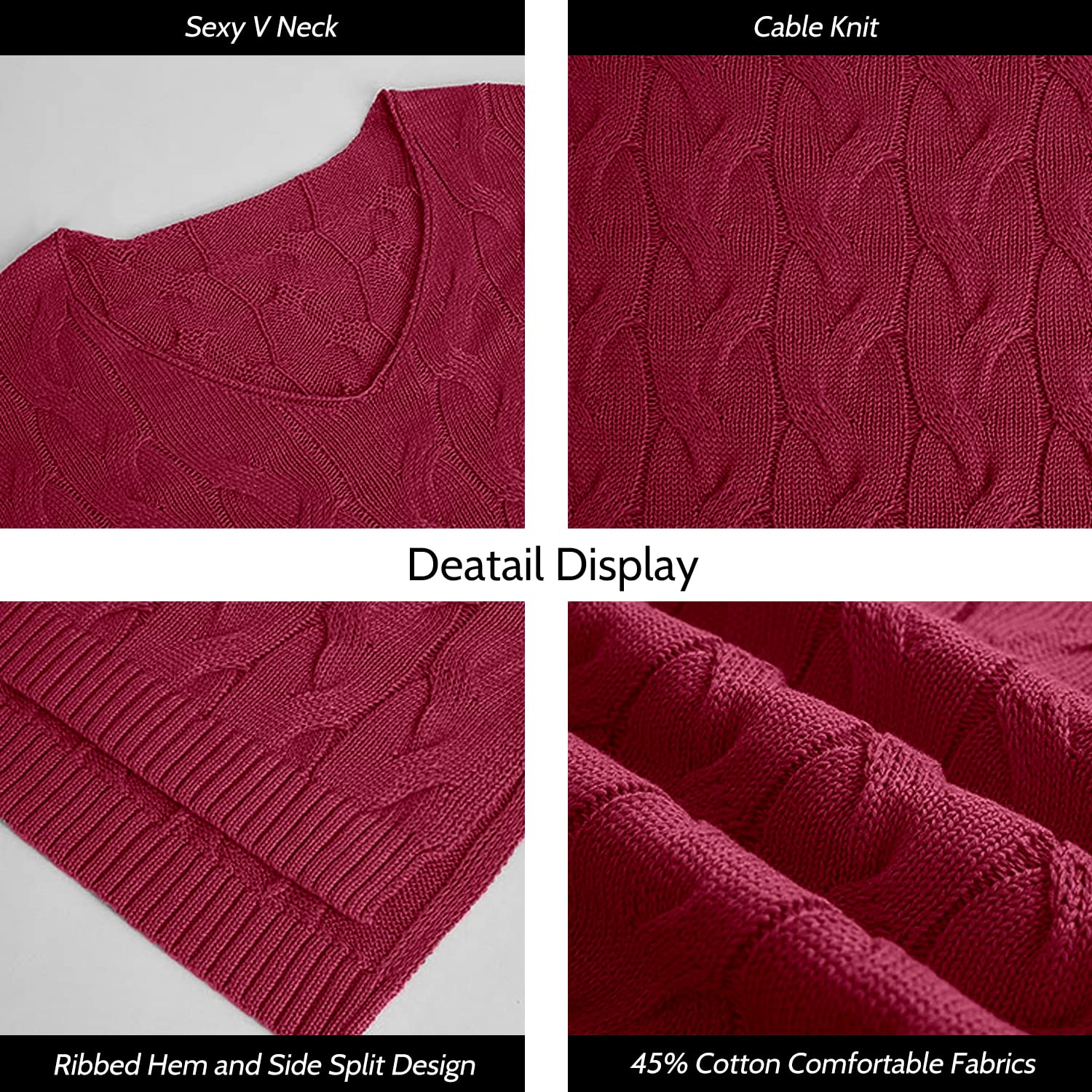 Dyexces Women's V Neck Cable Knit Sweater Dress Long Sleeve Sexy Slim Fit Pullover Sweater Side Split Mini Dress Orange