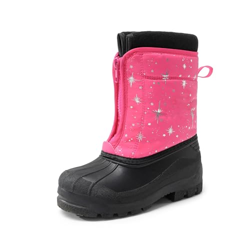 DREAM PAIRS Boys Girls Waterproof Winter Snow Boots,Size 2 Little Kid,Fuchsia/Multi,KSTAR