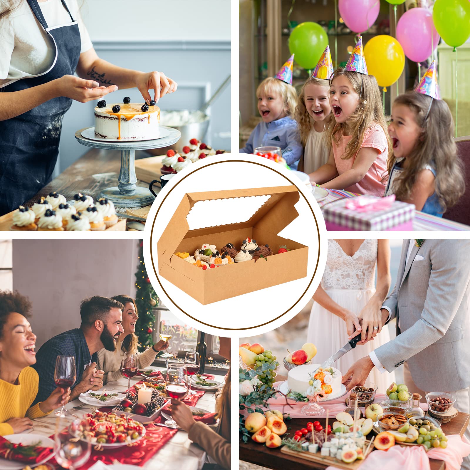Moretoes 34 Sets Cupcake Boxes, Hold 12 Count Cupcake Containers, Brown Containers with Window and Inserts, 13 x 10 x 3.5 Inches Kraft Bakery Carrier Boxes for Birthday Holiday Party Bakery Supplies