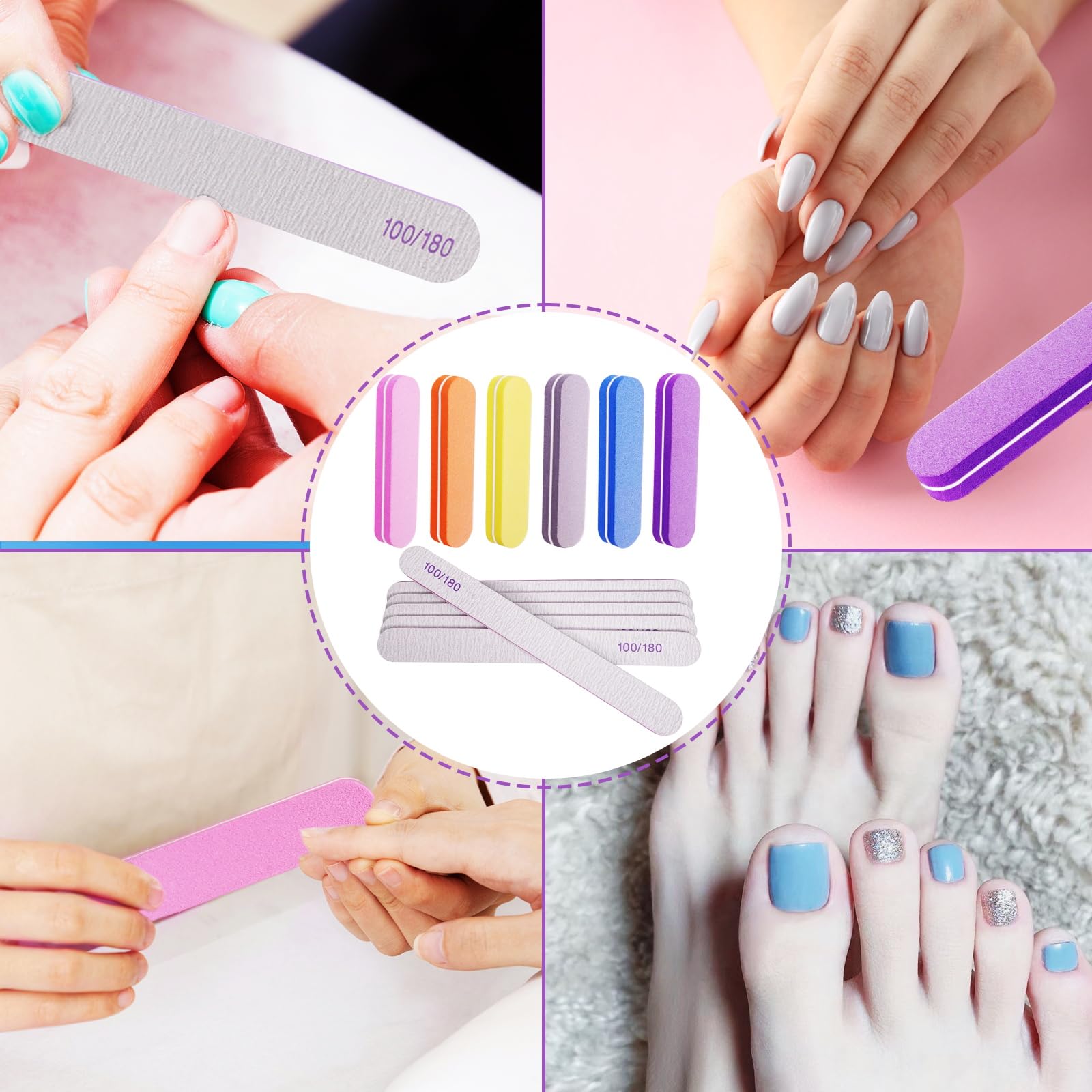 Nail File and Buffer Set (12 Pcs), Nail Files for Gel Nails Acrylic Natural Nails, limas para unas acrilicas Professional Manicure Nail File Kit 100/180 Grit Emery Board Filer Buffing Buffers Blocks