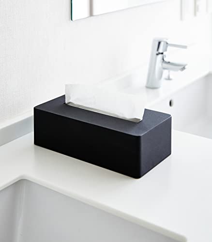 Yamazaki Home Rectangular Reusable Tissue Box Holder Cover Metal Container Case for Kitchen Bathroom or Bedroom Steel One Size Black
