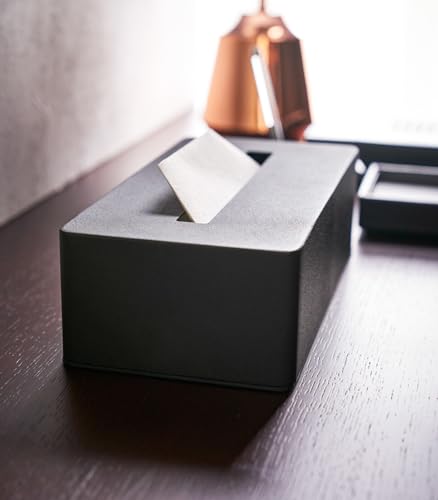 Yamazaki Home Rectangular Reusable Tissue Box Holder Cover Metal Container Case for Kitchen Bathroom or Bedroom Steel One Size Black