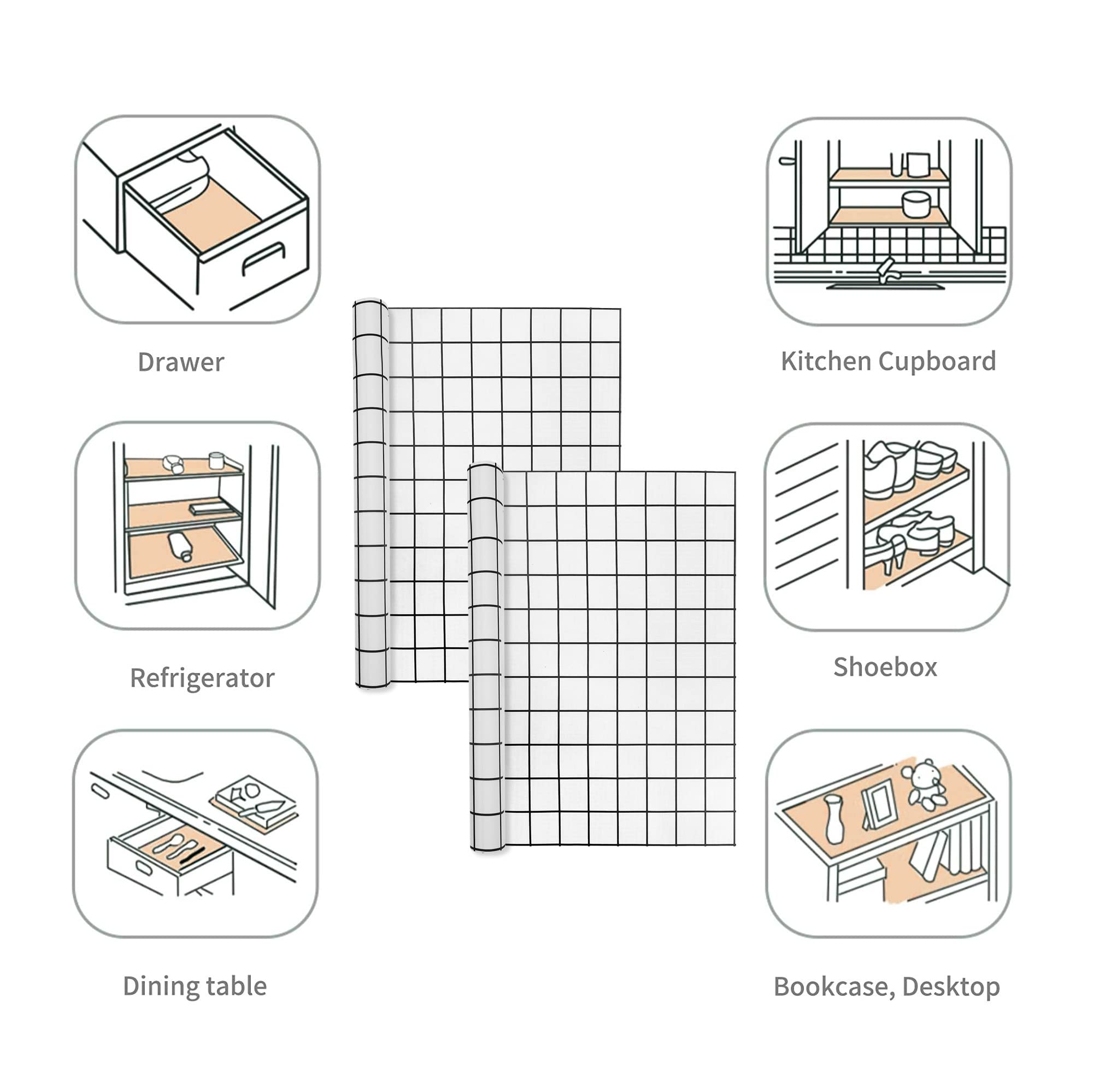 POTTIIS Shelf Liner Non-Adhesive EVA Cabinet-Drawer-Liners - 2 Roll Waterproof Kitchen Fridge Pad and Refrigerator Mat, Non-Slip Can be Cut Placemats, Size 17''×78.7''(White)
