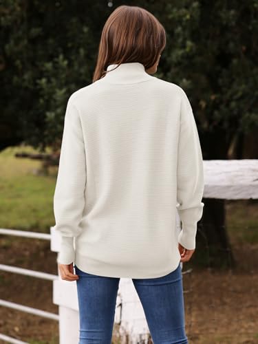 DEEP SELF Women's Pullover Sweaters 1/4 Zip Long Sleeve V Neck Stand Collared Casual Fall Sweater (Solid White, Small)