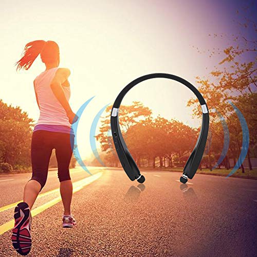 Neckband Headphones, Wireless Neckband Headset with Retractable Earbuds, Sports Sweat Proof Noise Cancelling Foldable Stereo Earphones Bluetooth Headphones with Mic(Black)