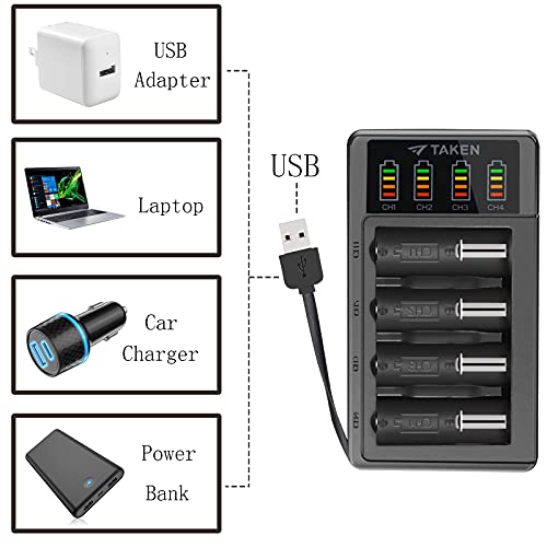 Taken Rechargeable Batteries for Arlo, 3.7V 750mAh 20 Pack Rechargeable Batteries and 4-Ports LED Charger Compatible with Arlo Cameras (VMC3030/VMK3200/VMS3330/3430/3530), Flashlight, Microphone