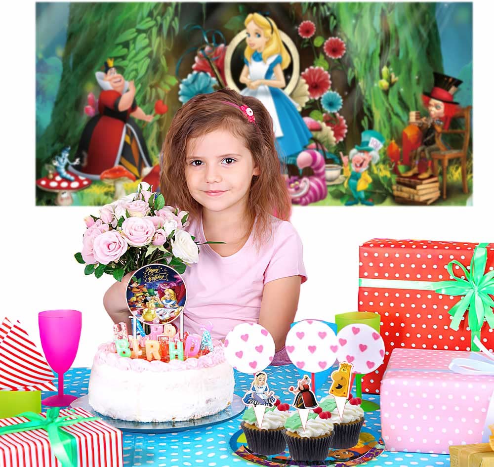 Alice in Wonderland Birthday Party Supplies Decorations Cake Topper Balloons Favors Backdrop Banner Decor