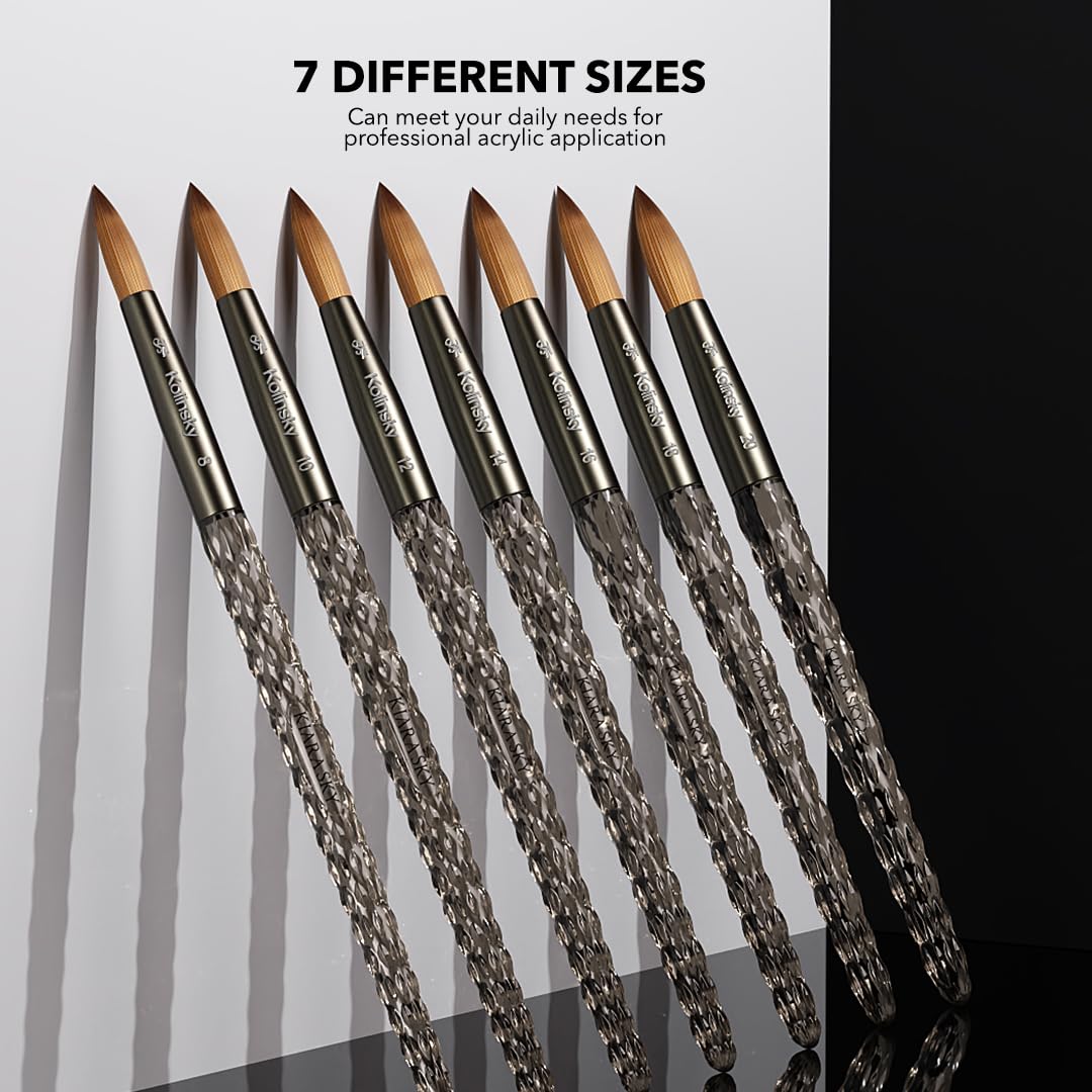 KIARA SKY Black Crystal Acrylic Nail Brush - Professional Nail Tool - Nail Kolinsky Brush - 100% Kolinsky Hand Crafted Nail Tools - Long Lasting Nail Acrylic Brush, #16