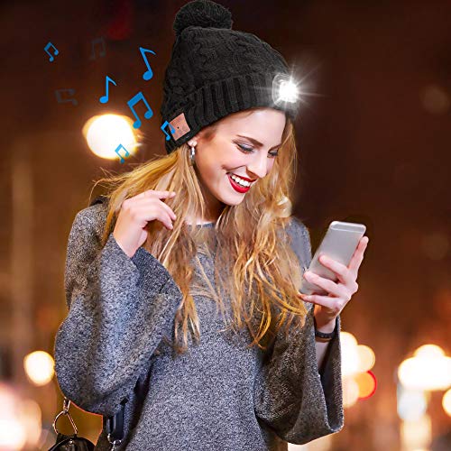 Number-one Wireless Beanie Hat with LED Headlight Handsfree Winter Warm Bluetooh Beanies Wireless Headphones Headset 5.0 Rechargeable Unisex Knitted Musical Cap for Running Skiing Camping Cycling