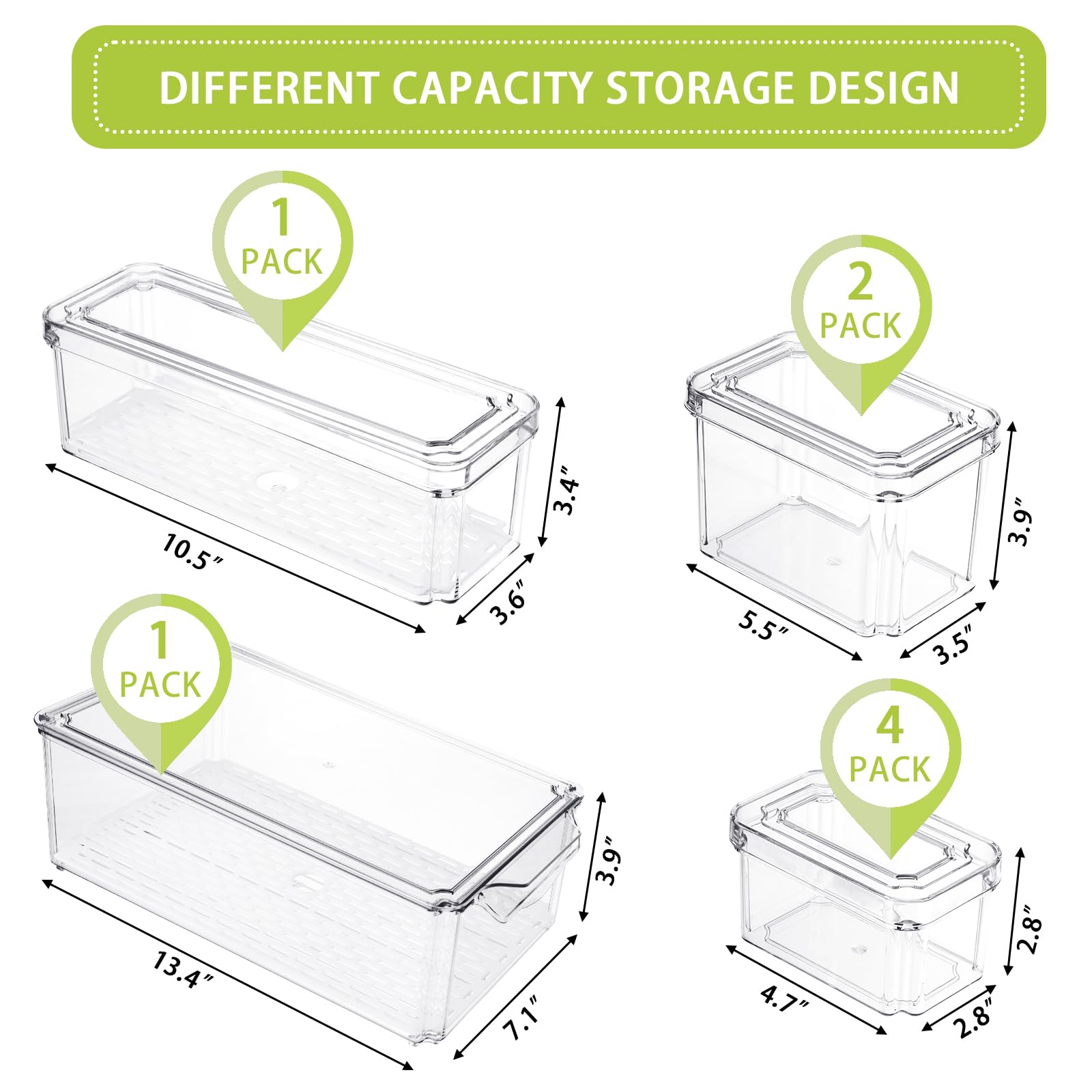 Moretoes 12 Pack Fridge Organizer with Lids, Clear Stackable Refrigerator Organizer Bins with 6 liners, BPA-Free Produce Fruit Storage Containers and Plastic Pantry Organization for Food, Vegetable