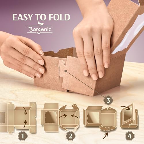 BORGANIC Cookie Boxes For Packaging - The Strongest 6x6x3 Cookie Boxes With Window [50 Pack] - Oil Resistant Cookie Boxes - Premium Bakery Boxes With Window - Cookie Boxes For Gift Giving