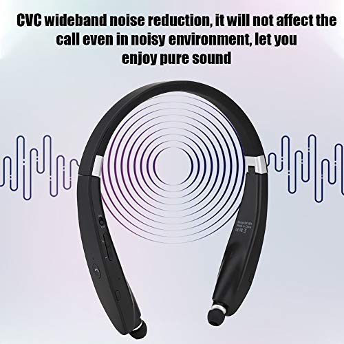 Neckband Headphones, Wireless Neckband Headset with Retractable Earbuds, Sports Sweat Proof Noise Cancelling Foldable Stereo Earphones Bluetooth Headphones with Mic(Black)