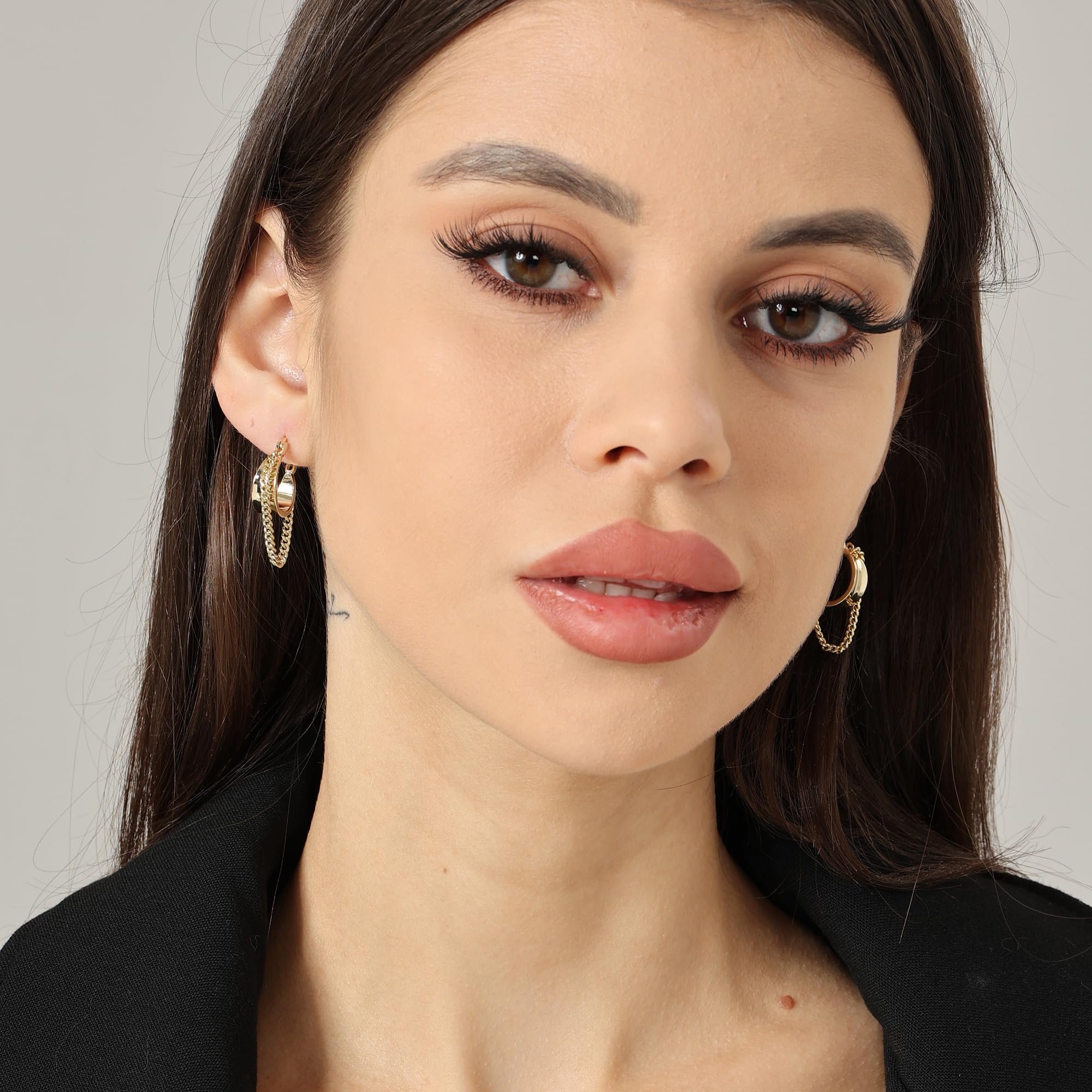 Ritach 925 Sterling Silver Small Huggie Hoop Earrings for Women Trendy 14K Gold Plated Chain Hoop Flower Dangle Drop Earrings