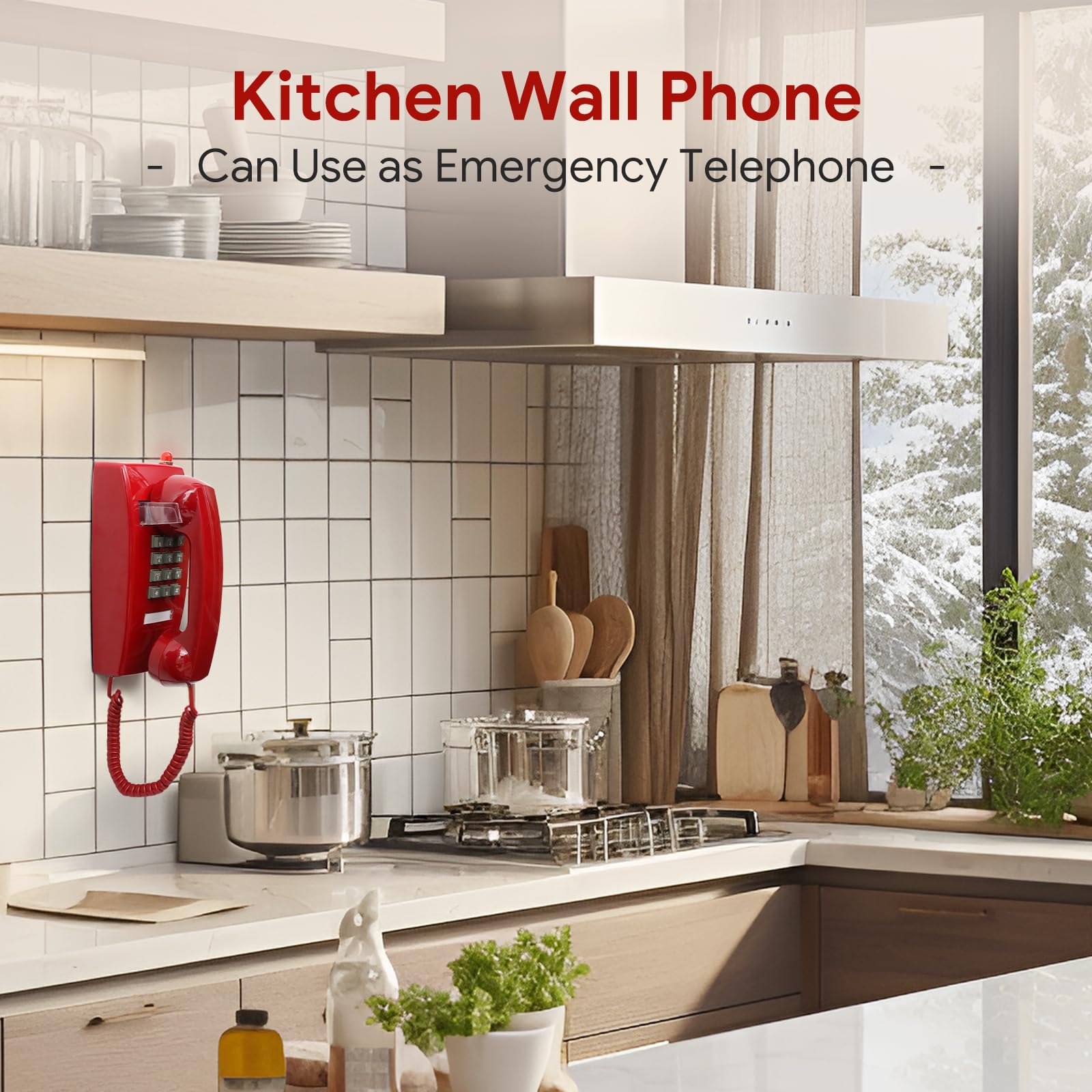 Retro Wall Phones for Landline with Mechanical Ringing Classic Corded Telephone Wall Mounted with Indicator Waterproof Old Style Phone for Home Hotel and Office