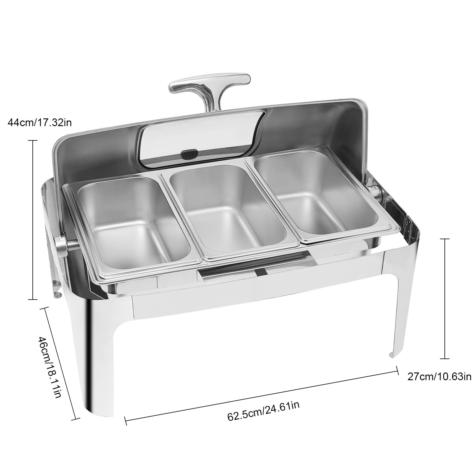Chafing Dish Buffet Server, Food Warmers Roll Top Chaffing Server with 3 Pans Food Warmers with Alcohol Stove Food Trays for Catering Party buffet