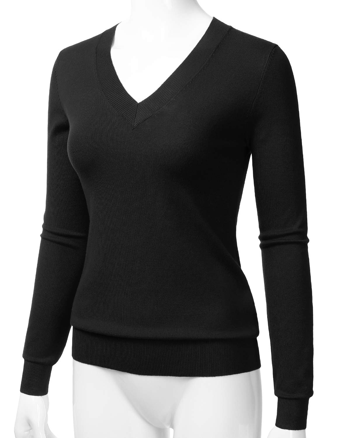 LALABEE Women's V-Neck Long Sleeve Soft Basic Pullover Knit Sweater Black L