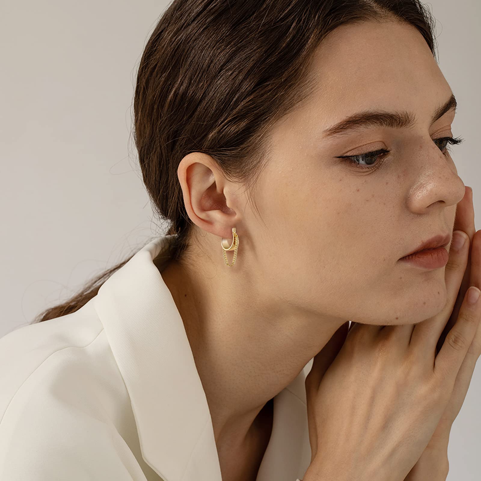 Ritach 925 Sterling Silver Small Huggie Hoop Earrings for Women Trendy 14K Gold Plated Chain Hoop Flower Dangle Drop Earrings