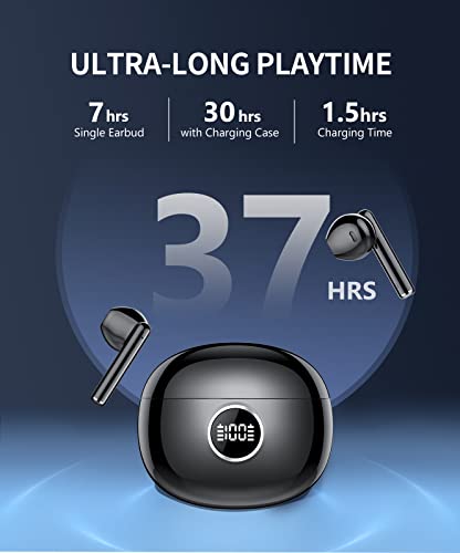 Wireless Earbuds, Bluetooth 5.3 Headphones with Microphone, 37H Playback LED Power Display, In-Ear Headphones Deep Bass, IPX7 Waterproof, Ultra-Light Earphones with Charging Case, Smart Touch, Sport