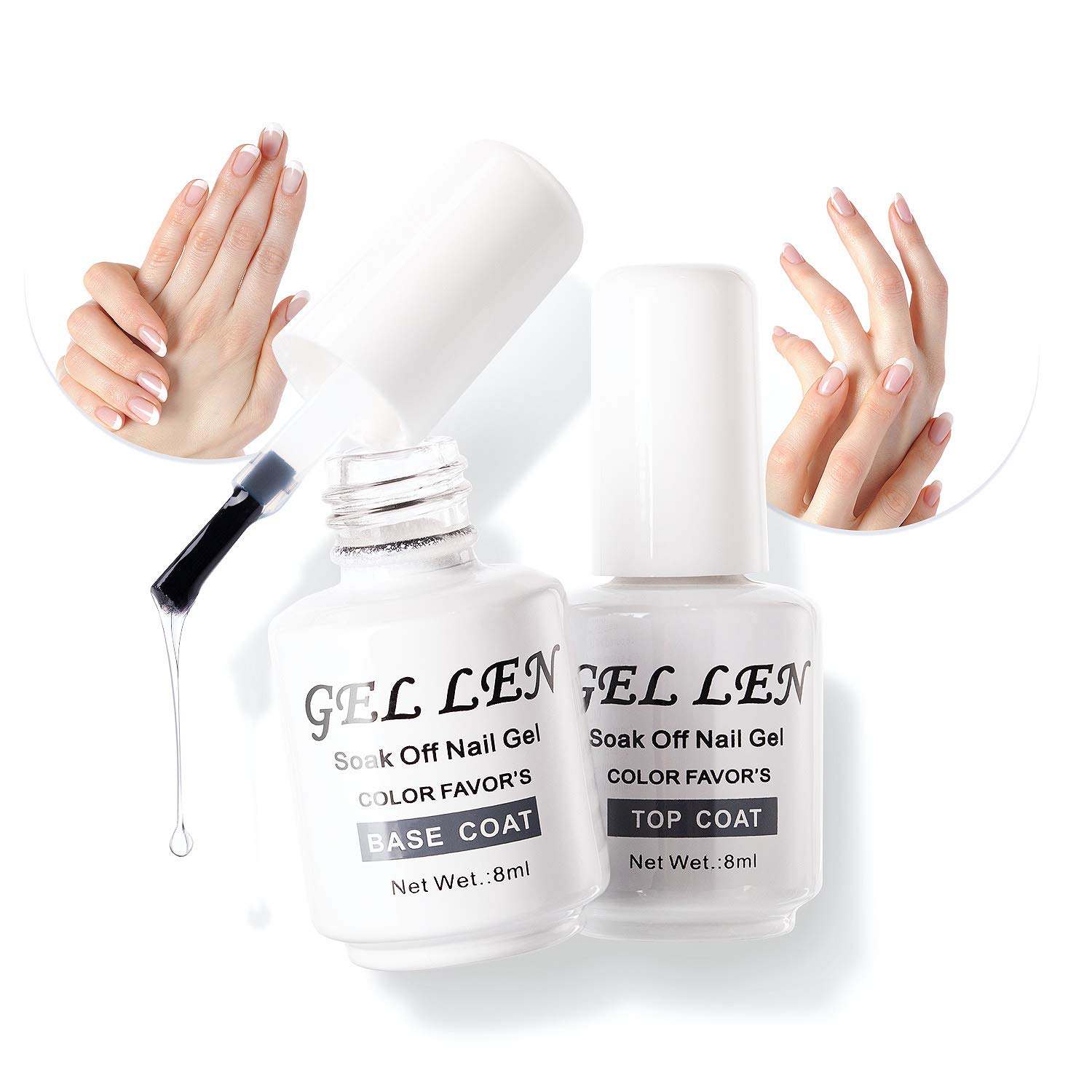 Gellen Gel Top and Base Coat, 2pcs Clear Gel Nail Polish Set, 8ml No Wipe Gel Top Coat Nail Polish, Long lasting Base Coat Gel Manicure, Soak Off LED Nail Lamp Base Top Coat for Nail Salon, Nail Art