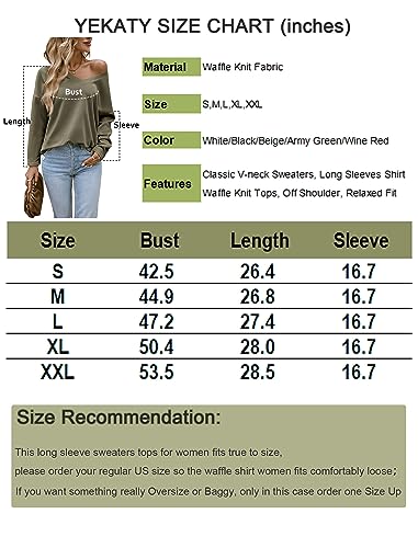 Womens Casual Waffle Knit Loose Long Sleeve Shirts V Neck Pullover Sweater Tops Fall Outfits Black
