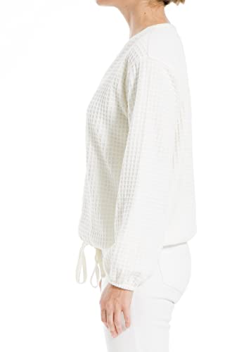 Max Studio Women's Waffle Knit V-Neck Long Sleeve Pullover US Small, Ivory