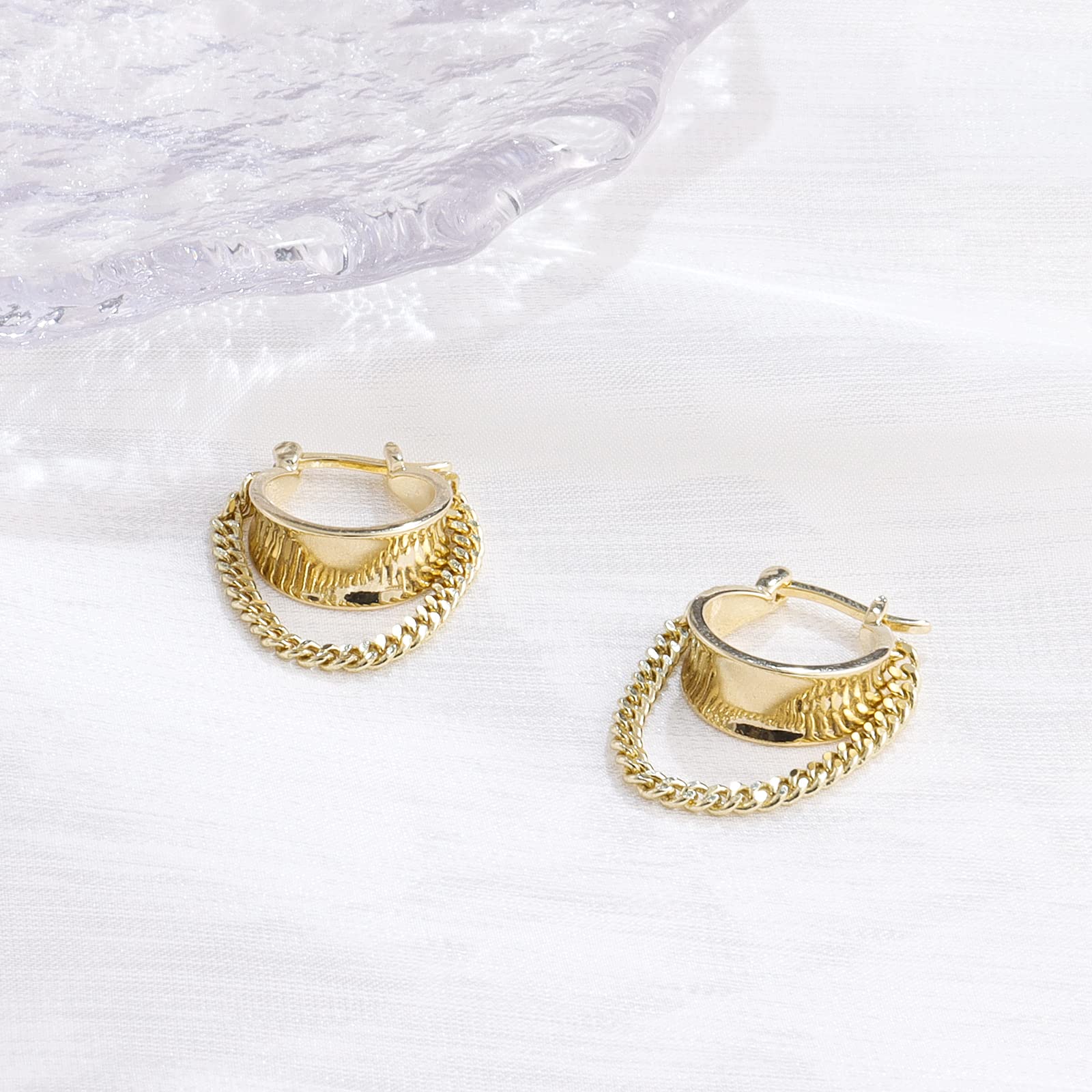 Ritach 925 Sterling Silver Small Huggie Hoop Earrings for Women Trendy 14K Gold Plated Chain Hoop Flower Dangle Drop Earrings