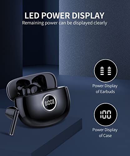 Wireless Earbuds, Bluetooth 5.3 Headphones with Microphone, 37H Playback LED Power Display, In-Ear Headphones Deep Bass, IPX7 Waterproof, Ultra-Light Earphones with Charging Case, Smart Touch, Sport
