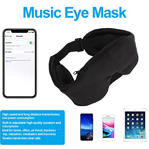 Bluetooth Sleeping Mask with Headphone, BT5.0 Stereo Bass Music Blackout Eye Mask, Cotton Sleeping Mask with Speaker, Mic Gift for Sleep, Napping, Office, School, Air Travel (Black)