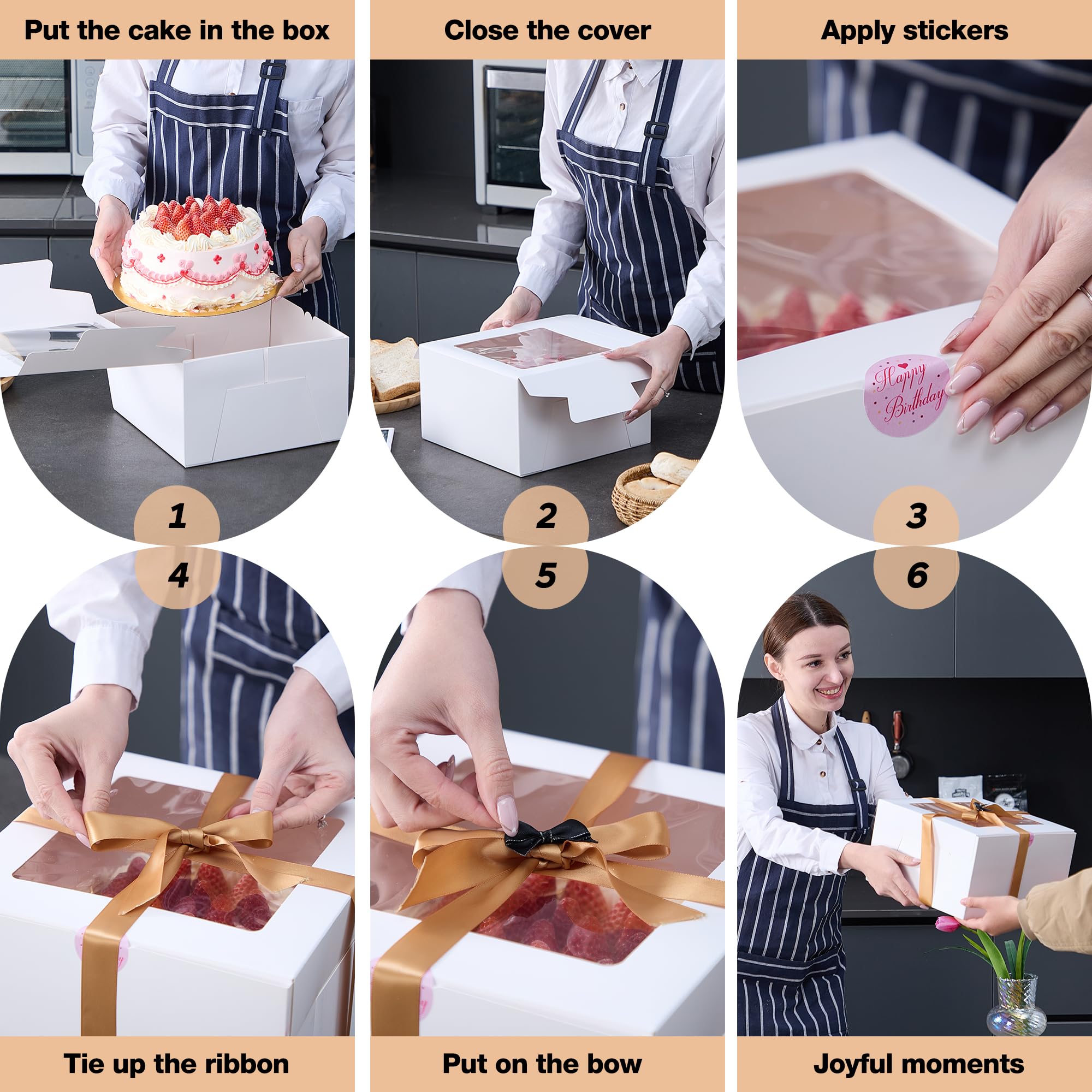 HAUS SPIRIT 20pcs 10x10x5 Cake Boxes USA Made | Cajas Para Pastel | 450GSM Military Grade Most Certified 10inch Cake Boxes