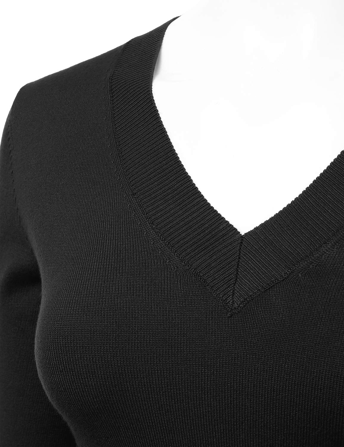 LALABEE Women's V-Neck Long Sleeve Soft Basic Pullover Knit Sweater Black L