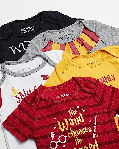 Harry Potter Baby Boys' Bodysuit Multi Pack (5 Pack Red/Black/Orange, 0-3 Months)