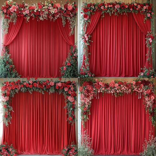 Outpain 20 ft x 8 ft Red Backdrop Curtain Panels, 4 Panels 5 ft x 8 ft Wrinkle Free Polyester Photography Backdrop Drapes, Wedding Party Home Decoration Supplies