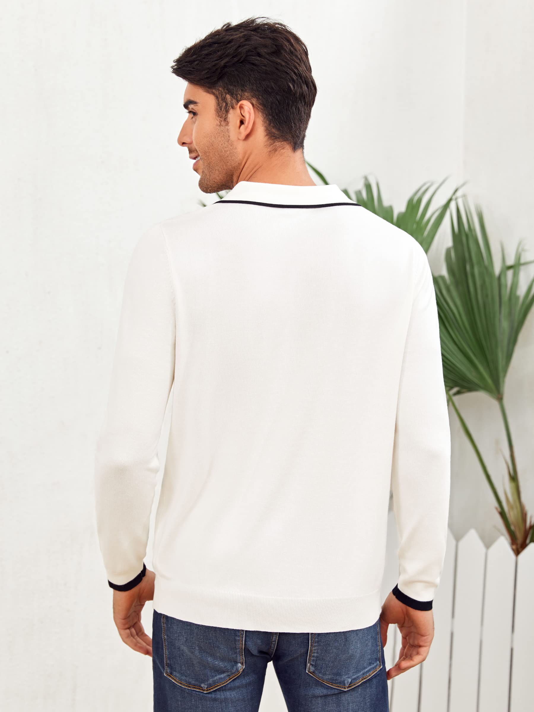 Mens Polo Sweater Long Sleeve Knitted Slim Fit Pullover V-Neck Casual Striped Knitwear Tops