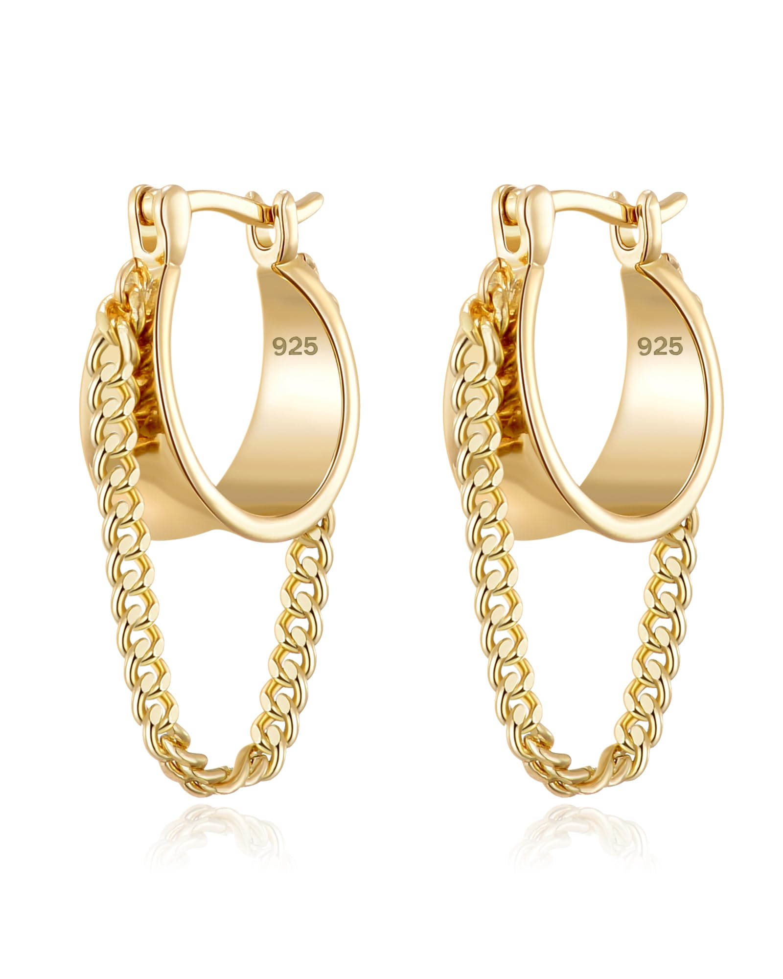 Ritach 925 Sterling Silver Small Huggie Hoop Earrings for Women Trendy 14K Gold Plated Chain Hoop Flower Dangle Drop Earrings