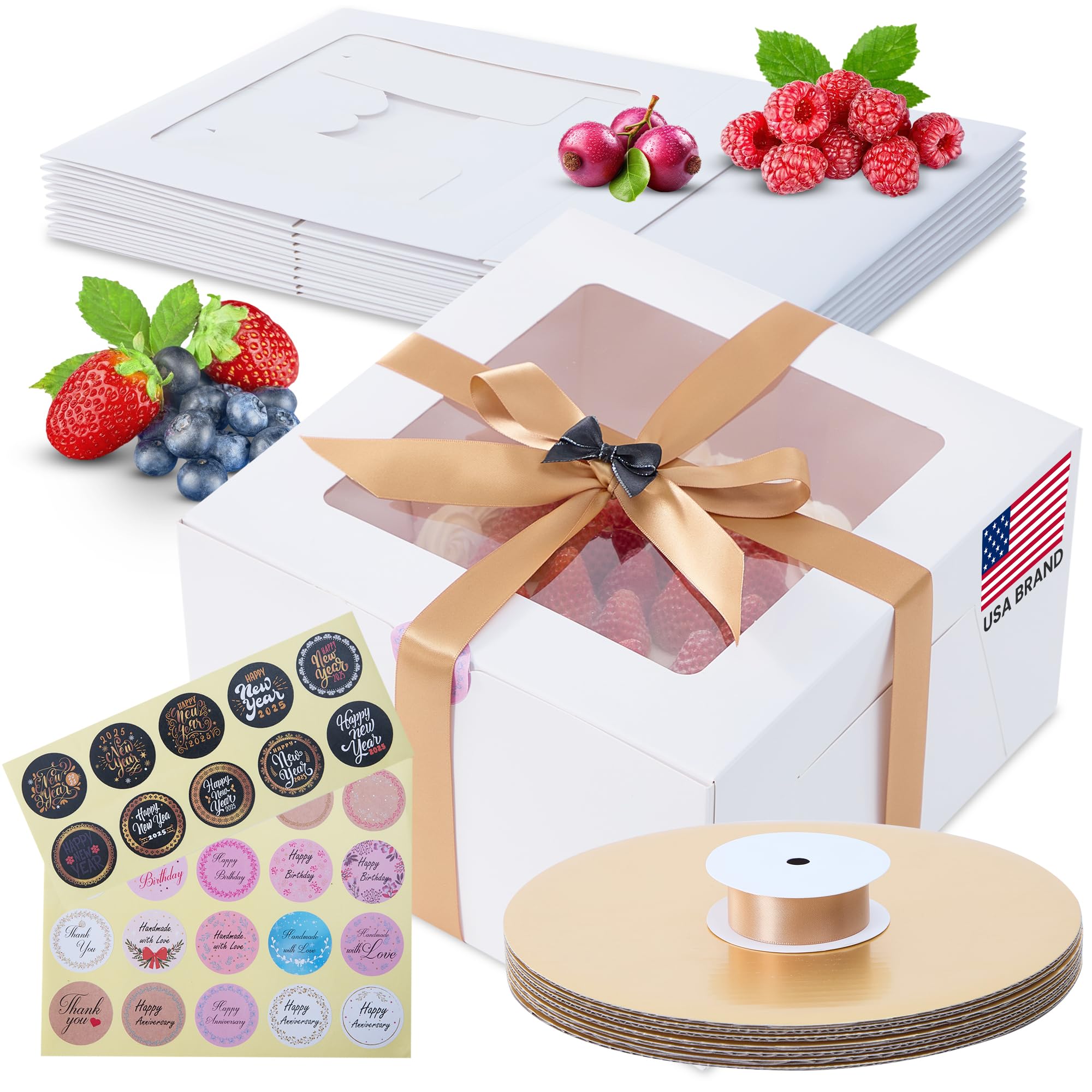 HAUS SPIRIT 20pcs 10x10x5 Cake Boxes USA Made | Cajas Para Pastel | 450GSM Military Grade Most Certified 10inch Cake Boxes