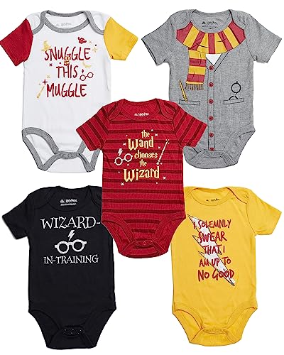 Harry Potter Baby Boys' Bodysuit Multi Pack (5 Pack Red/Black/Orange, 0-3 Months)
