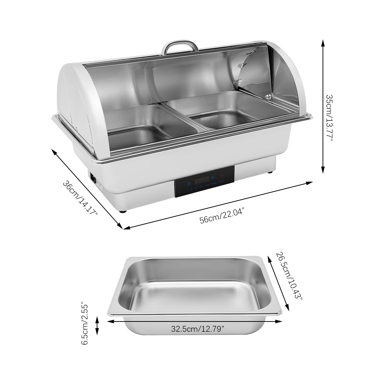 Electric Chafing Dish,Flip Top Chafing Dish,Dual Compartment Chafing Dish,Stainless Steel Electric Chafing Dis,for Parties,Wedding Brunches,Picnics,Buffets