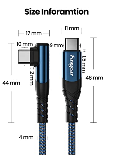 Fasgear Short USB C to USB C Cable - 3 Pack 1ft 60W USB 2.0 Type C Charger Fast Charging Braided Right Angle Compatible for Galaxy S22 S21 Ultra S20 Mac-Book Air i-Pad Mini 6 (Blue)