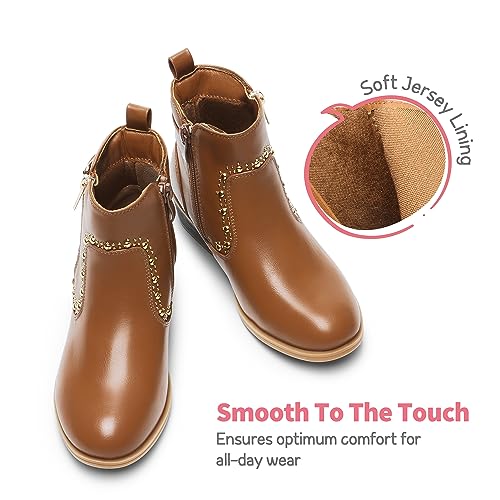 DREAM PAIRS Girls Boots Low Heel Side Zipper Ankle Booties Little Kid/Big Kid,Size 2 Little Kid,Camel,SDBO2303K