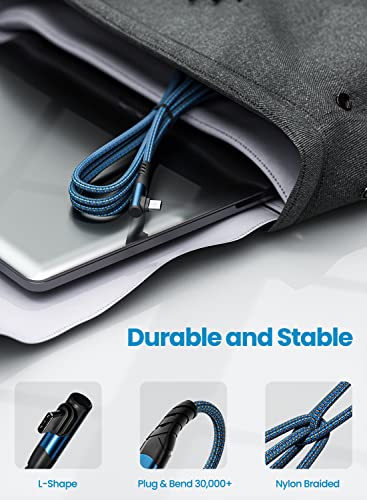 Fasgear Short USB C to USB C Cable - 3 Pack 1ft 60W USB 2.0 Type C Charger Fast Charging Braided Right Angle Compatible for Galaxy S22 S21 Ultra S20 Mac-Book Air i-Pad Mini 6 (Blue)