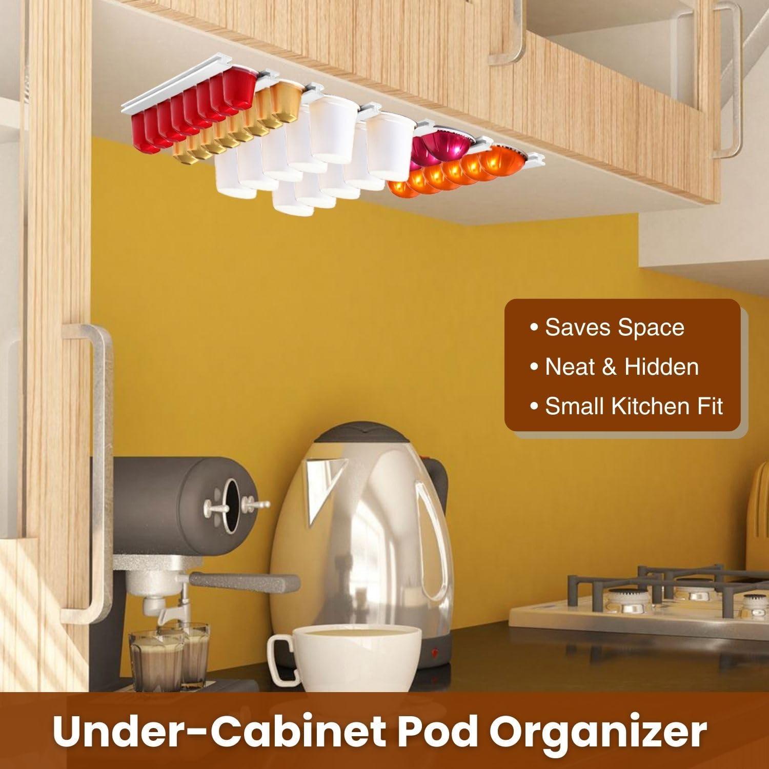 Coffee Pod Holder, K Cup Holders for Counter,10 PCS Coffee Pods Storage/Organizer,Wall Mount Coffee Pod Holder with Adhesives,Under Cabinets-White