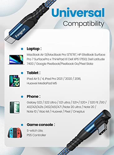 Fasgear Short USB C to USB C Cable - 3 Pack 1ft 60W USB 2.0 Type C Charger Fast Charging Braided Right Angle Compatible for Galaxy S22 S21 Ultra S20 Mac-Book Air i-Pad Mini 6 (Blue)