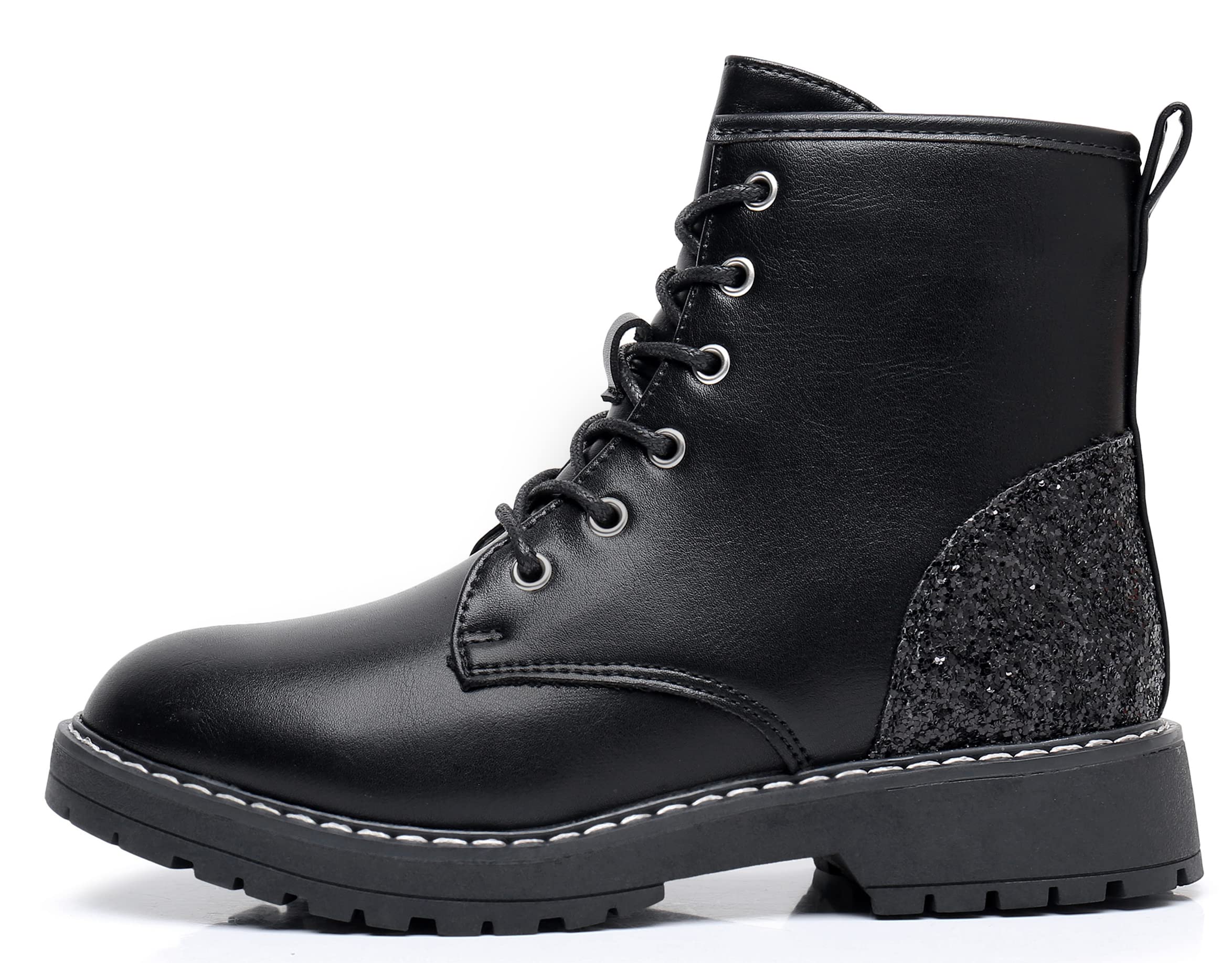 Blikcon Kids Girls Combat Ankle Boots Lace up Inner Zipper Fashion Booties (Color : Black, Size : 2 Little Kid)